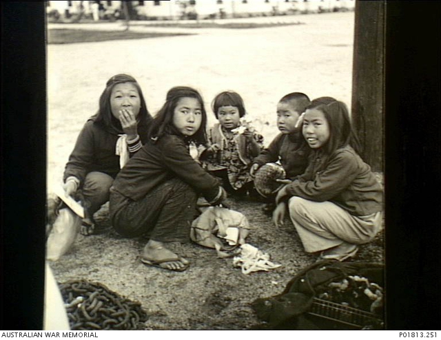 Hiro, Honshu, Japan, 1948-12-25. A group of Japanese children and their ...