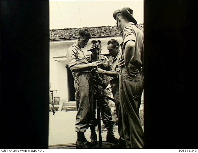 Hiro, Japan, 1950-08. Members of Headquarters Company, the 3rd ...