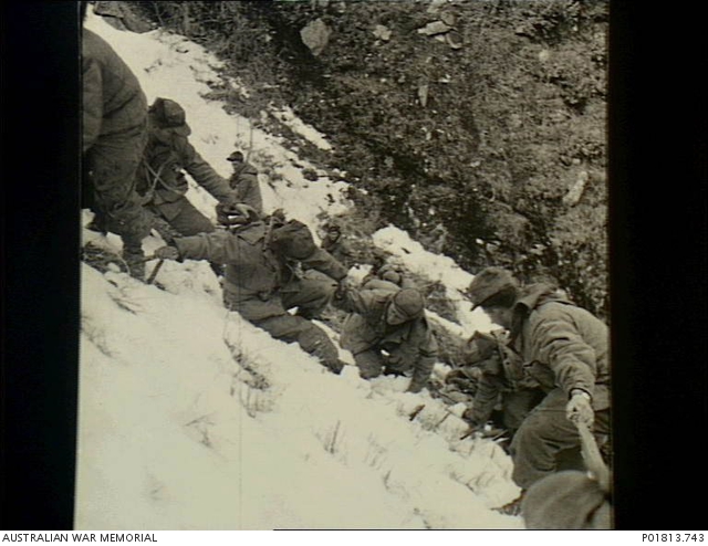 Hill 614 area, Korea, 1951-02-23. A group of soldiers from C Company ...