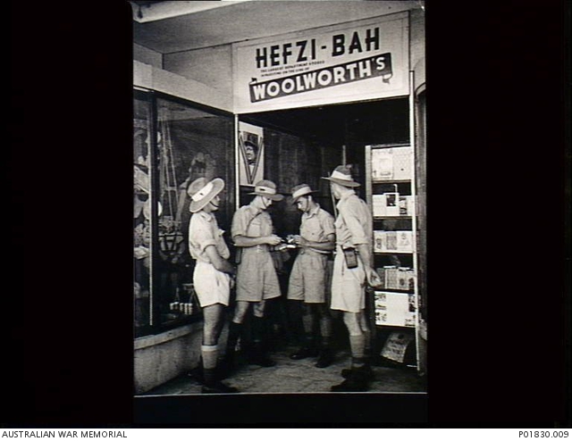 Palestine, 1941. Australian soldiers at the entrance to a shop called ...