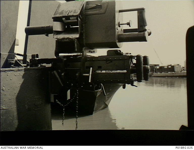 Saigon River, Vietnam. 1968. Side rear view of a 40mm grenade launcher ...