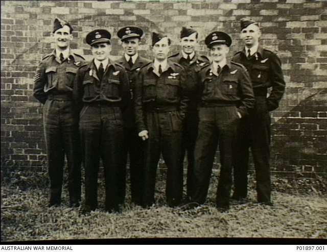 Waddington, England. C.1944. The crew of a Lancaster bomber from No ...