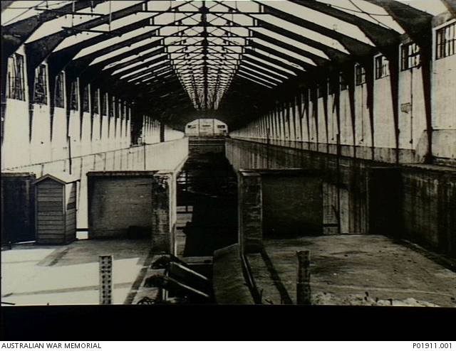 Ebisu, Japan. 1952-01. A midget submarine testing tank in Ebisu, a ...