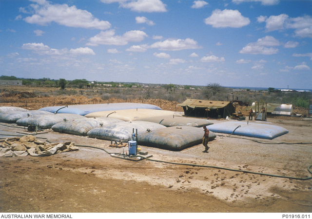 Large full water bladders at the water production and supply plant of ...