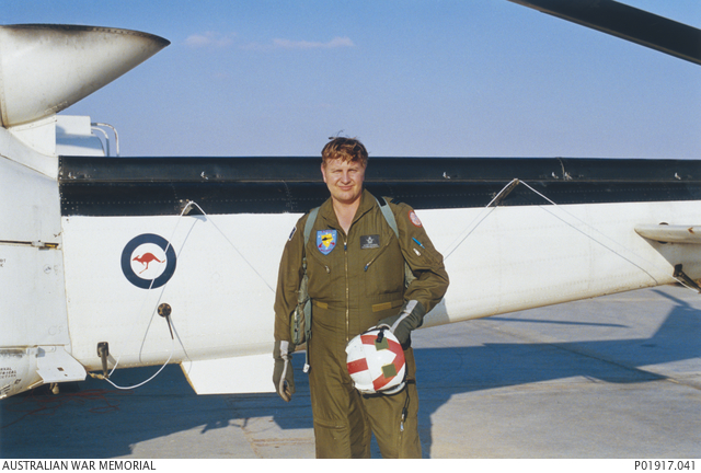 Flight Lieutenant Peter Coleman RAAF at El Gorah Airfield, standing in ...