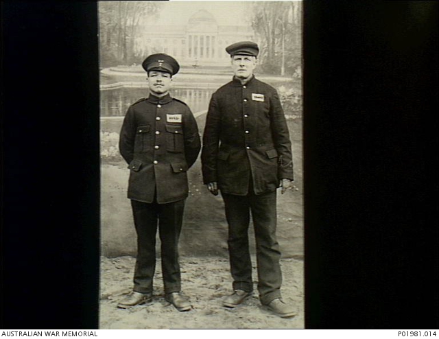 Studio portrait of two Prisoners of War (POW) at Senne II Sennelager ...