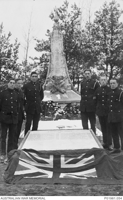Outdoor group portrait of six allied Prisoners of War (POW) at the ...