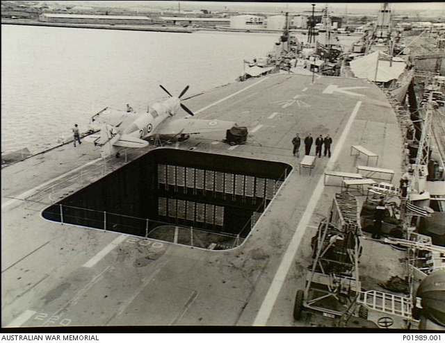 Port Melbourne, Vic. Elevated view of the flight deck of HMAS Sydney ...