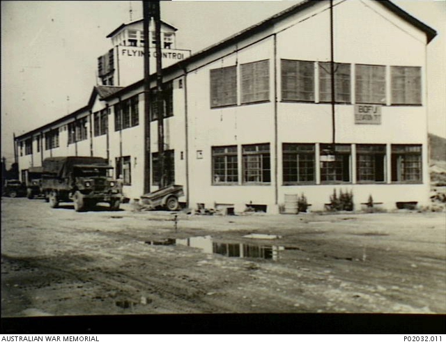Bofu, Japan. 1947. Control tower and Squadron offices at the British ...