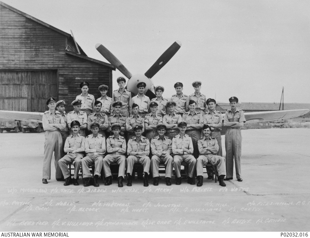 Bofu, Japan. 1947. Group portrait of aircrew members of No. 82 (Fighter ...