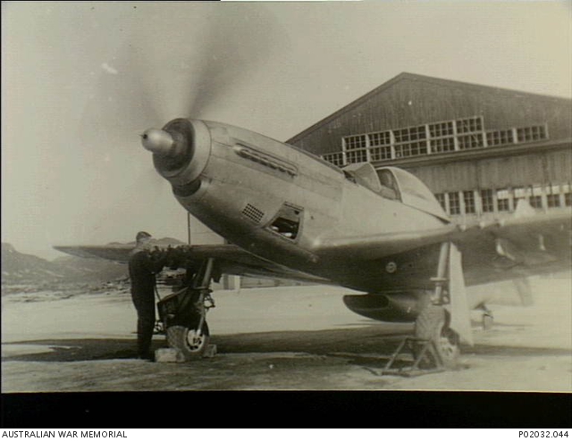 Bofu, Japan. 1947-10. A Mustang aircraft, A68-763, flown by 011371 ...