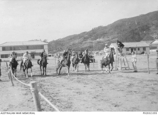 Bofu, Japan. 1948-01-04. The horses line up for the start of the first ...