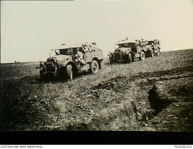 Julis, Palestine. 1940-03. Convoy (mobile column) of Morris Platoon ...