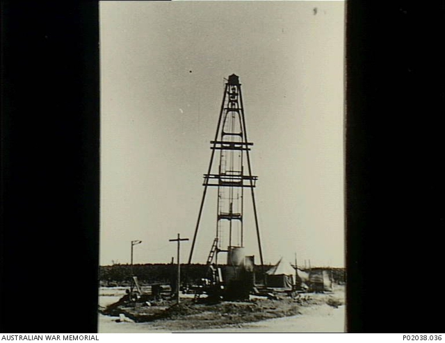Julis, Palestine. 1940. Drilling rig constructing the bore which ...