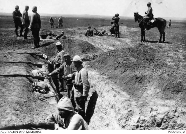 Gaza, Palestine. c.1917. Turkish soldiers standing in trenches with ...