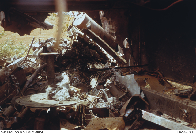 South Vietnam. 1967-06. Interior of a burnt out Australian M113A1 ...