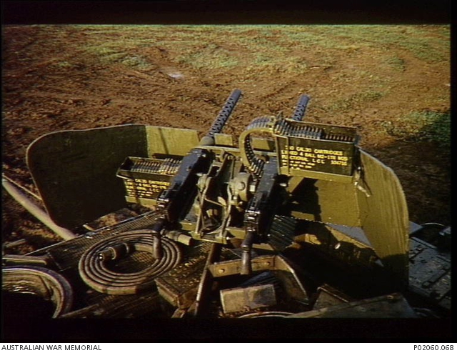 Nui Dat, South Vietnam. 1967-09. An improvised twin .30 calibre machine ...