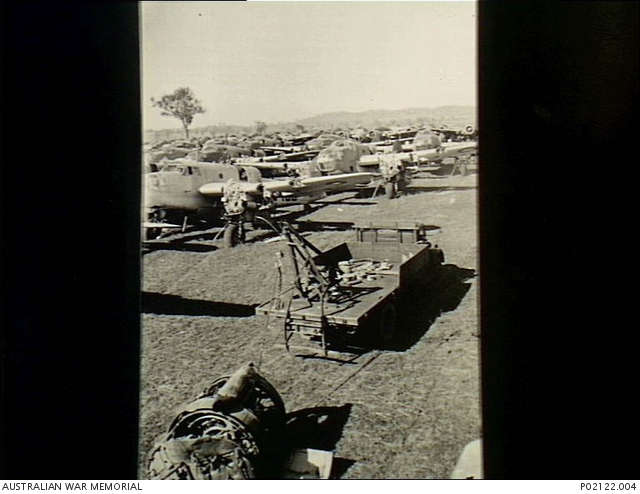 Wagga, NSW. c 1947. Rows of surplus RAAF Beaufort and Beaufighter ...