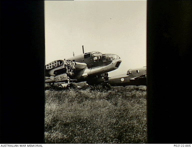 Wagga, NSW. c 1947. A surplus RAAF Beaufort bomber partly dismantled at ...