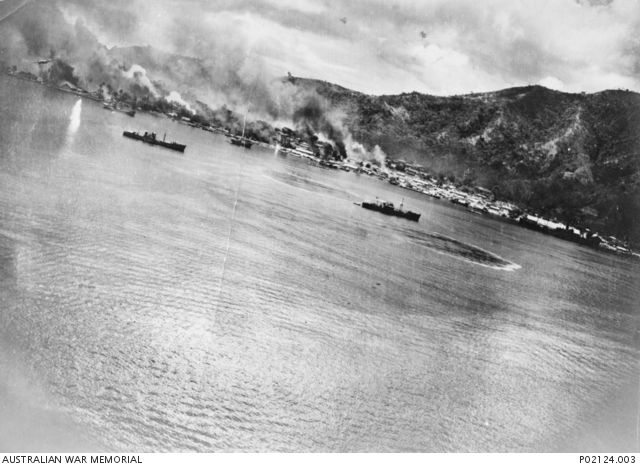 Rabaul, New Britain. 1943-11-02. Aerial photograph of shipping in the ...