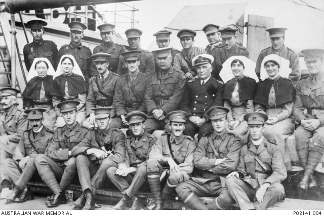 c. 1916. Group portrait of members of the 15th Battalion aboard the ...