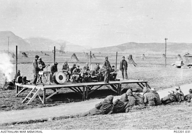 Chipyong-ni, Korea, c. 1951-03. At a rest area for troops, members of ...