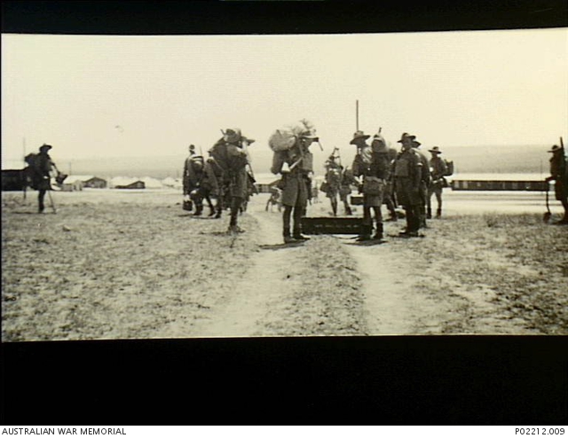 Gaza Ridge, Palestine. c. 1940-06. Soldiers or medical orderlies moving ...