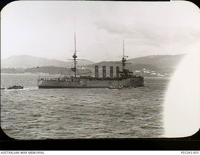 c. 1900. Starboard quarter view of the Devonshire class cruiser HMS ...