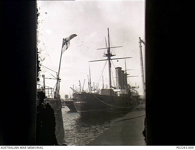 c. 1904. Stern view of the Monmouth class cruiser HMS Monmouth ...