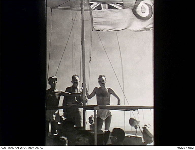 Astrolabe Bay, Madang, New Guinea, 1945-10-01. A group of officers from ...
