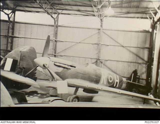 Canberra, ACT, 1955. Supermarine Spitfire Mark II P7973 stands in a ...