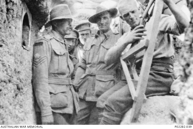 Gallipoli, Turkey, 1915. In a deep trench, an Australian soldier (right ...