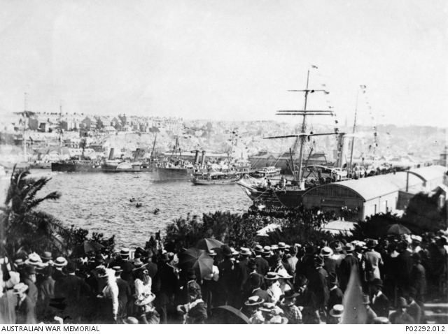 The steamship SS Moravian, its rigging dressed with signalling flags ...