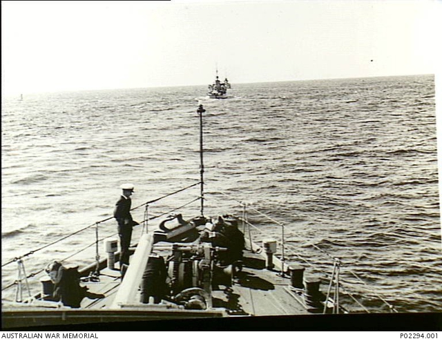 Minesweepers of the 20th Minesweeping Flotilla steaming in line astern ...