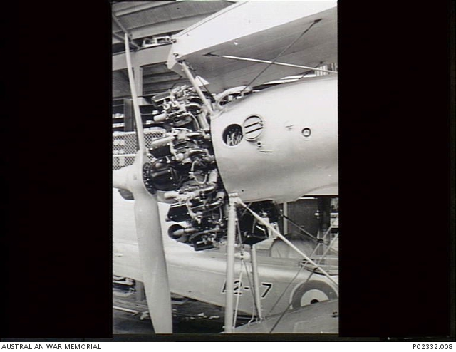 The single engine and four-bladed propeller of RAAF Supermarine Seagull ...