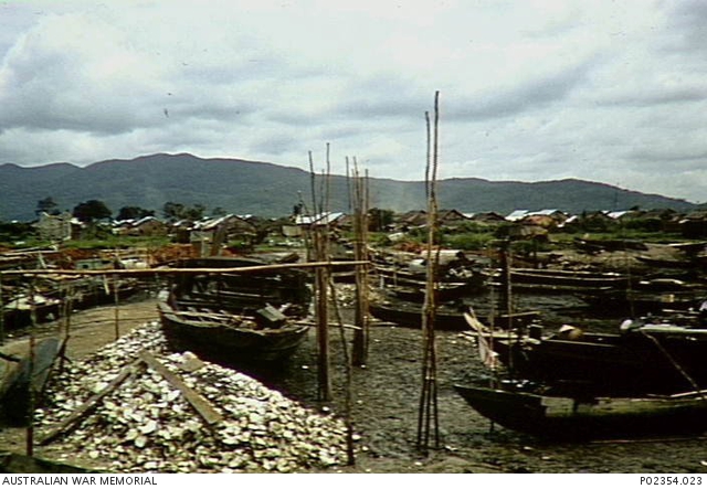 Phuoc Tuy province, Vietnam. 1966-10. A large pile of oyster shells ...