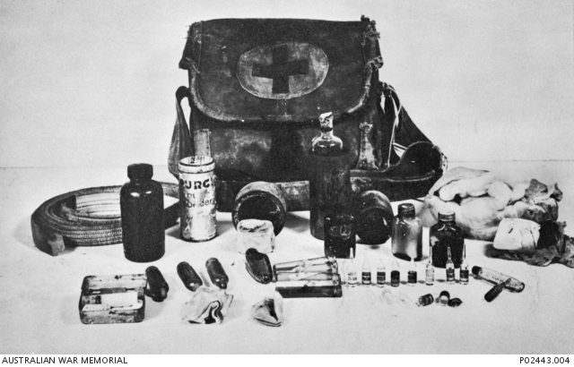 1943-01-21. Items from a Japanese Medical Corps first aid kit laid out ...
