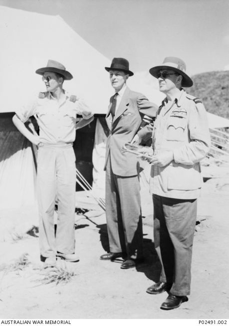 Standing in front of a tent during a visit to the RAF squadrons ...