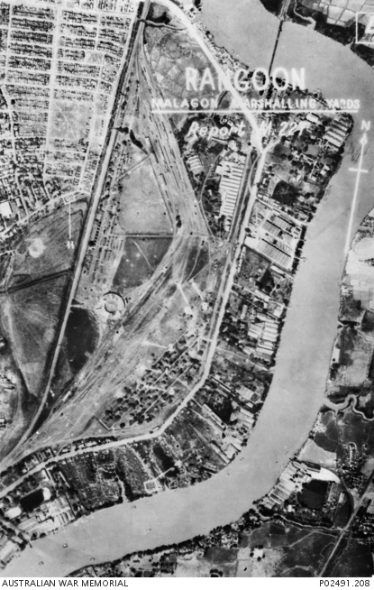 Rangoon, Burma. c. August 1944. An aerial view of the Malagon ...
