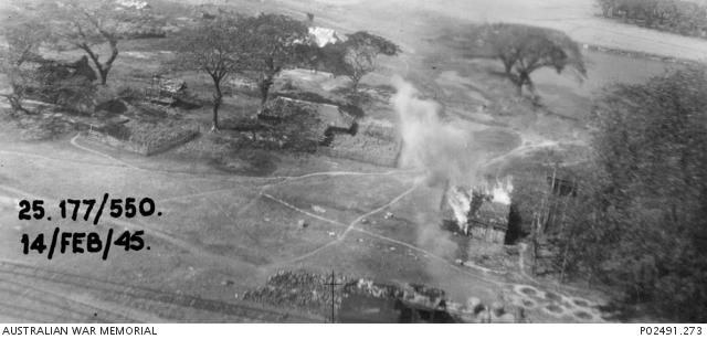 Burma. 14 February 1945. A building at Waw Station on the Pegu-Martaban ...