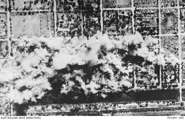 Mandalay, Burma. c. February 1945. A terrific concentration of bombs ...