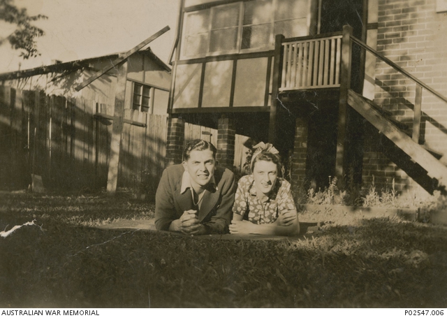 Informal portrait of Len Siffleet and his fiancee Clarice Lane relaxing ...