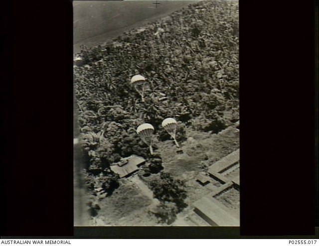 Morotai. 1945. Store torpedoes being dropped from a Liberator of 24 ...