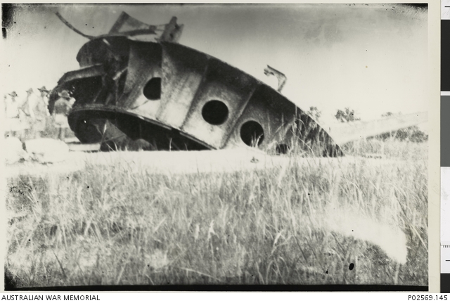 A profile of a wrecked mounting of a 15 inch gun, modified to to turn ...