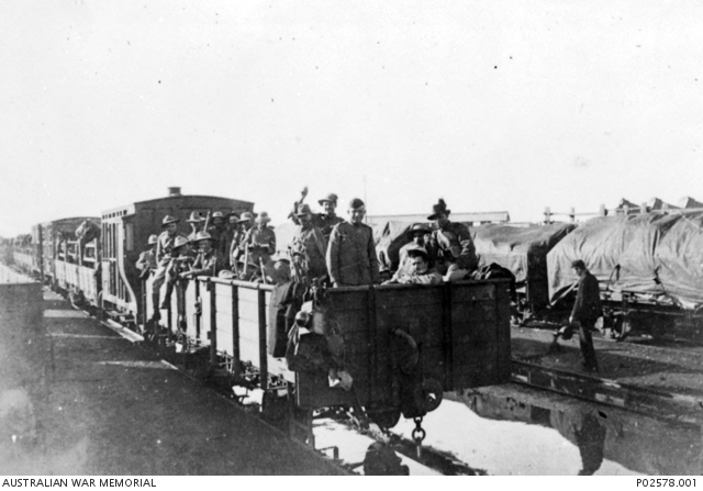 A troop train departing from Mafeking carrying elements of the New ...