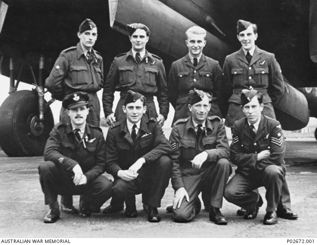 Group portrait of a crew of No. 227 Squadron, RAF. From left to right ...