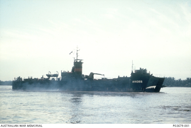 Army Vessel (AV) 1355 Vernon Sturdee reverses off the landing in Saigon ...