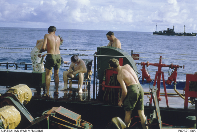 The crossing the line ceremony on board Army Vessel (AV) 1355 Vernon ...