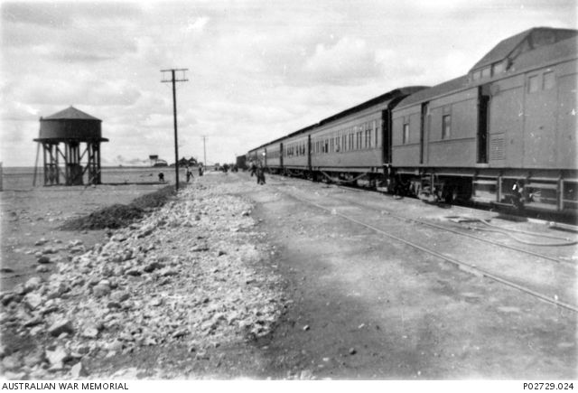 Cook, SA. 1942. A troop train stopped at Cook, transporting members of ...