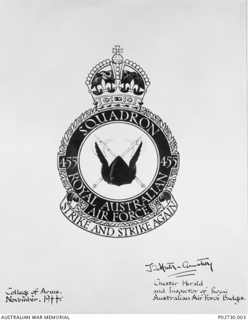 The Squadron crest for 455 Squadron RAAF, showing a winged Viking ...
